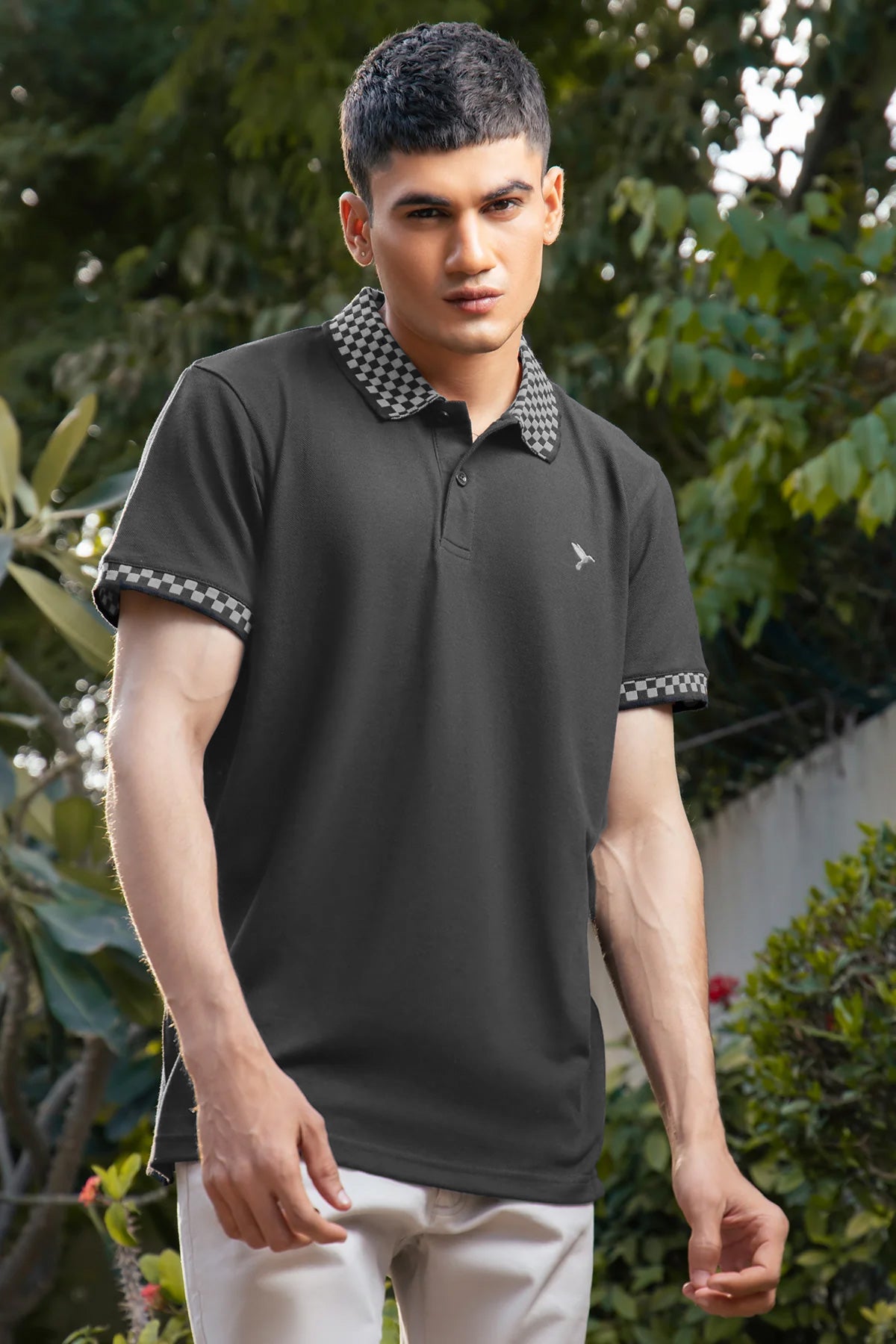 Grey & Black Jacquard Collar Polo Shirt - S25 - MP0289R – Sclothers