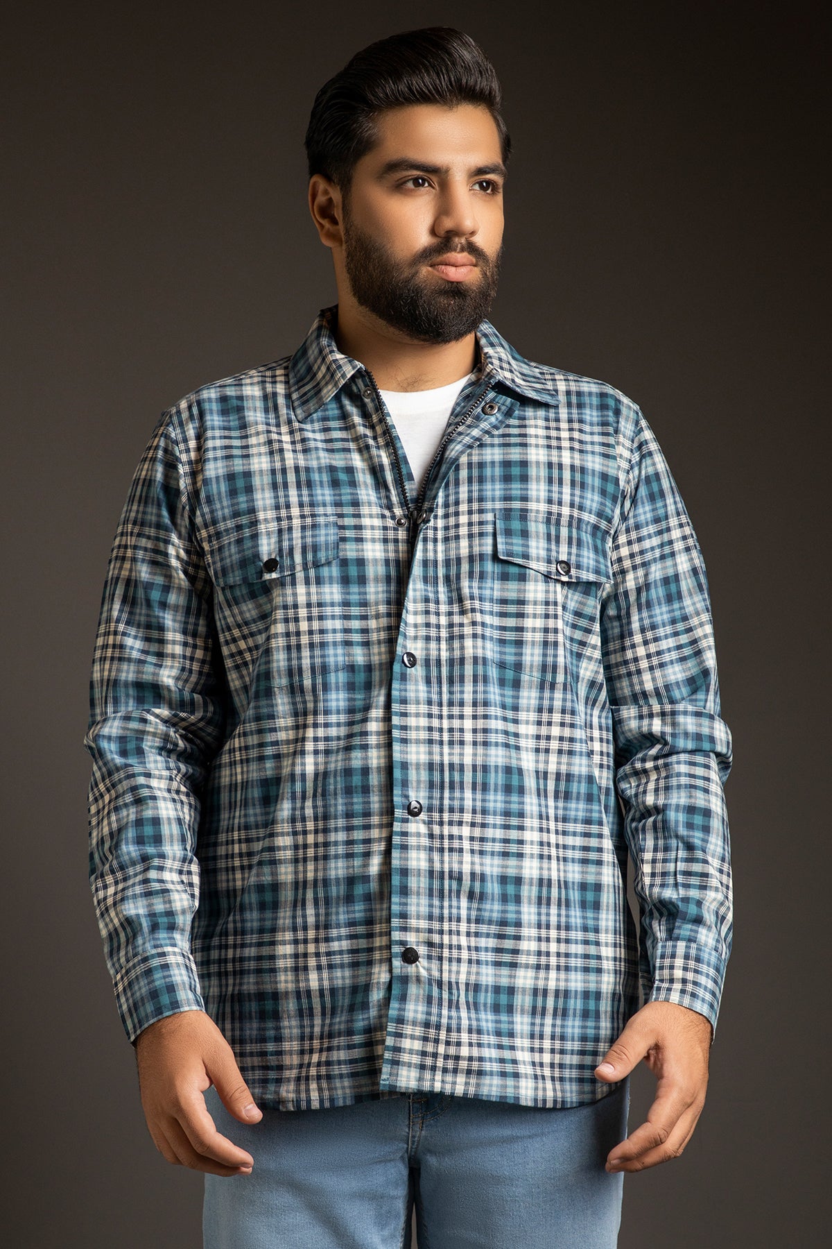 Blue Plaid Zip-Up Shacket (Plus Size) - W23 - MS0079P – Sclothers